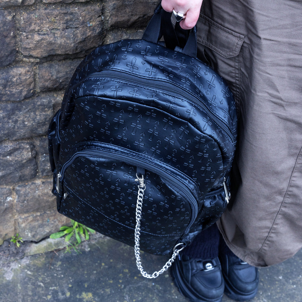 Black Embossed Cross Backpack – GOTHX UK