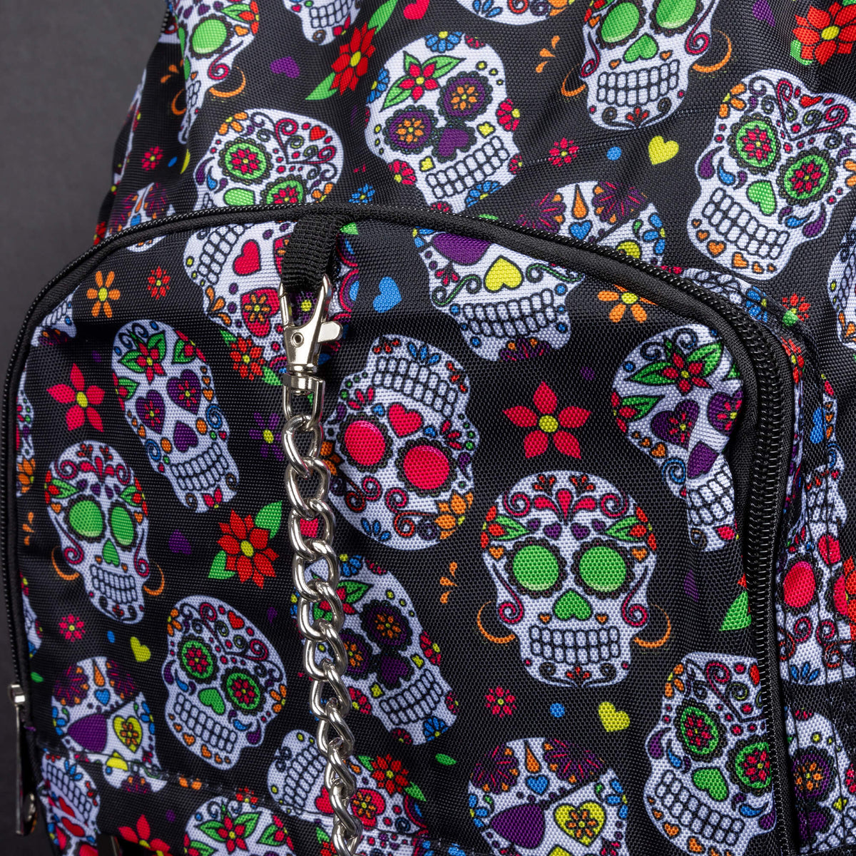 Neon Bloom Sugar Skull Backpack with Chain Detail – GOTHX UK